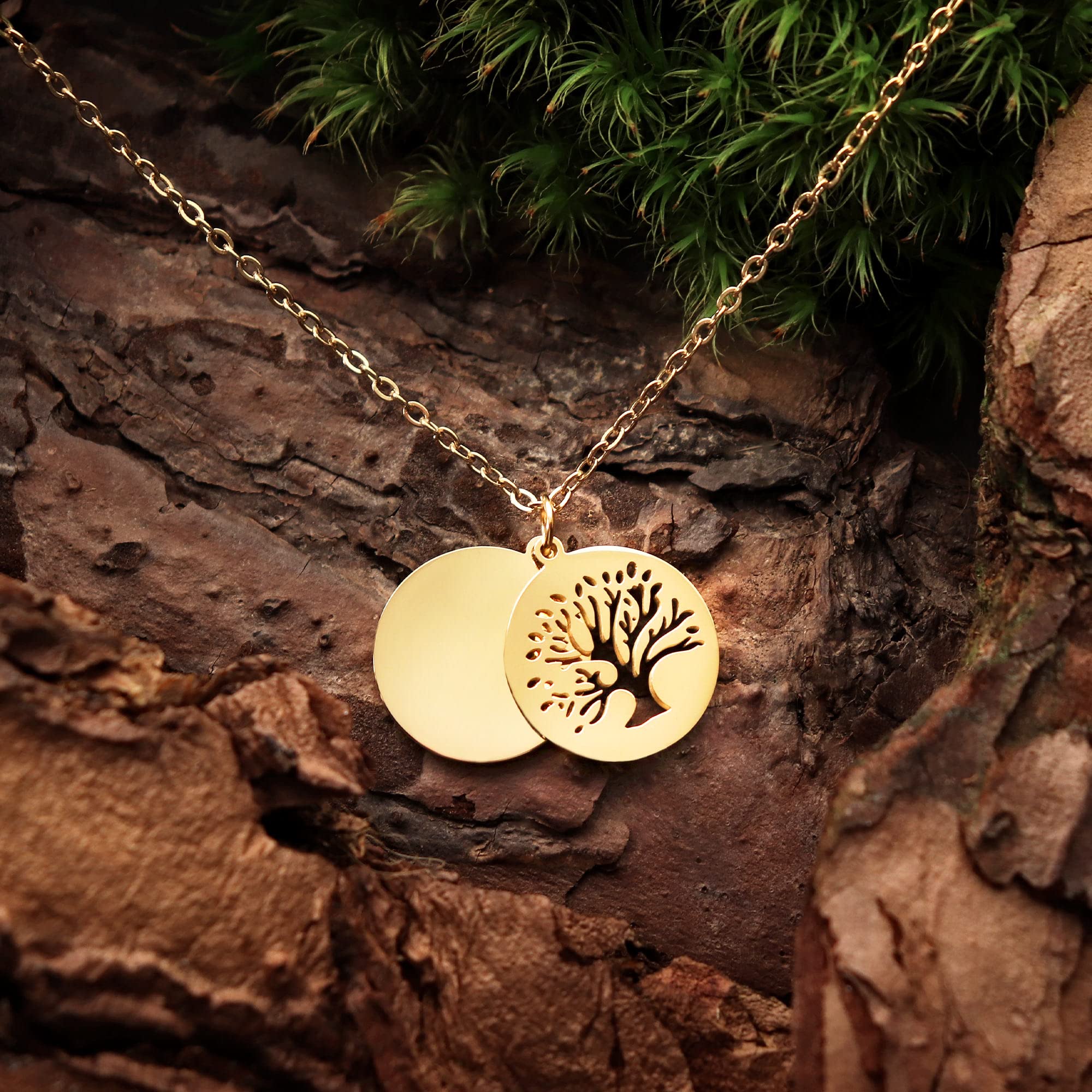 Gold Halskette mit Anhänger - Baum des Lebens Schmuck