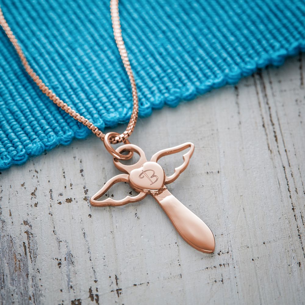 Schutzengel Kette mit Gravur - Herz Engel - Roségold
