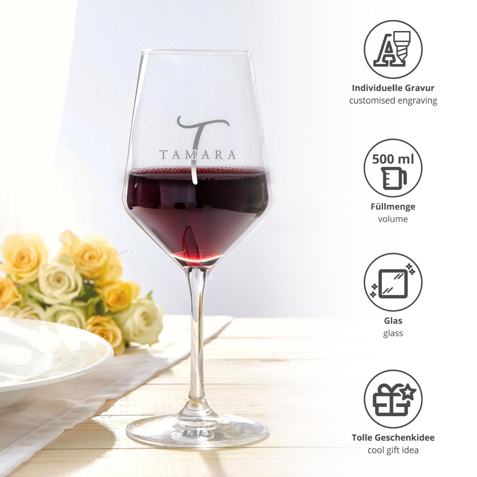 Personalisiertes 500 ml Weinglas - Initial und Name Gravur