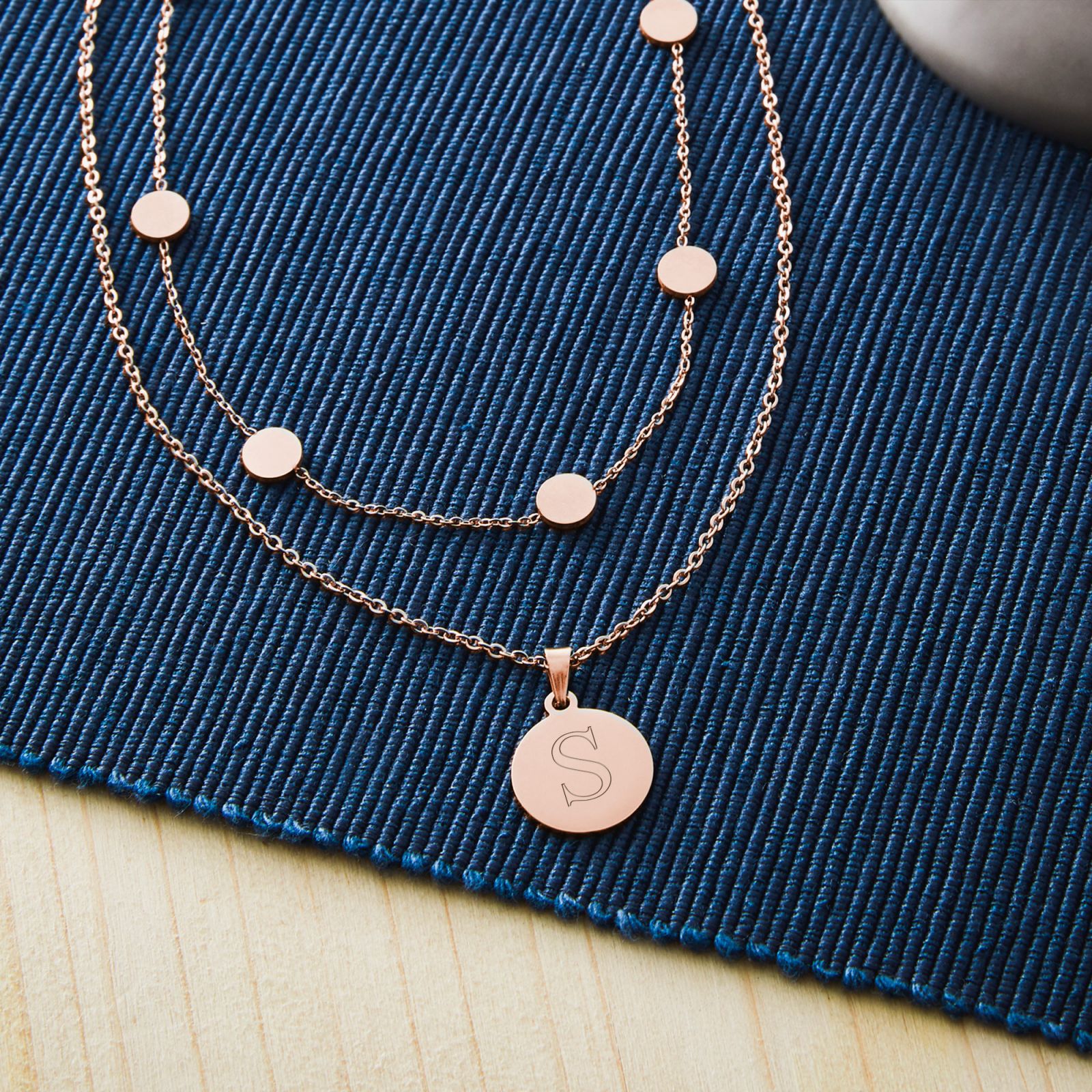 Set Layering Kette und Halskette Initial - Rosé