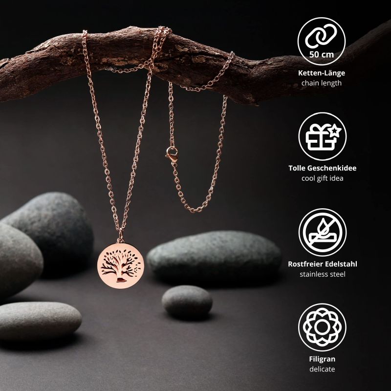 Roségold Halskette mit Anhänger - Baum des Lebens