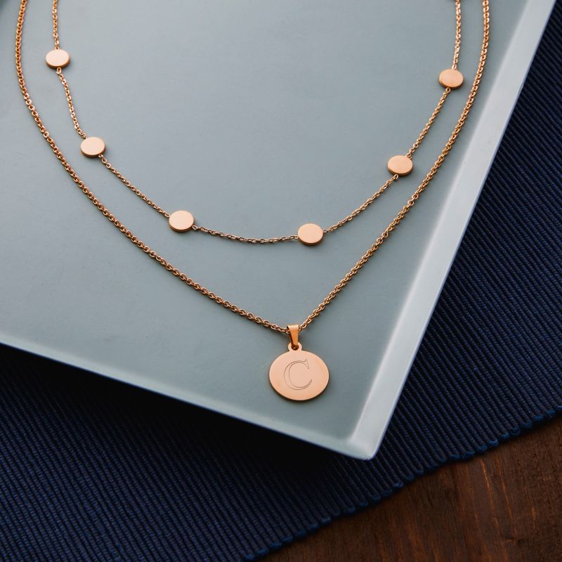 Set Layering Kette und Halskette Initial - Rosé